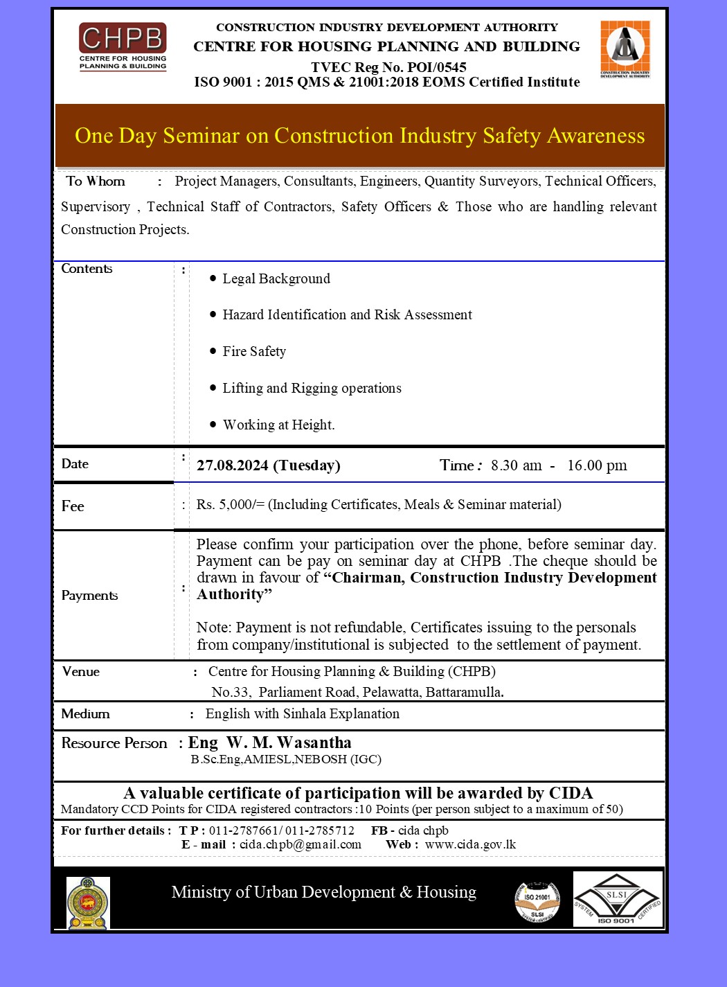 CCD Program : Construction Industry Development Authority